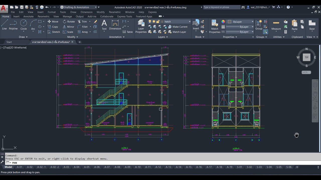 Autocad คอร์สเรียน อาคารพาณิชย์3ชั้น ตอนที่2การสร้างแปลนฐานราก เสาเข็ม