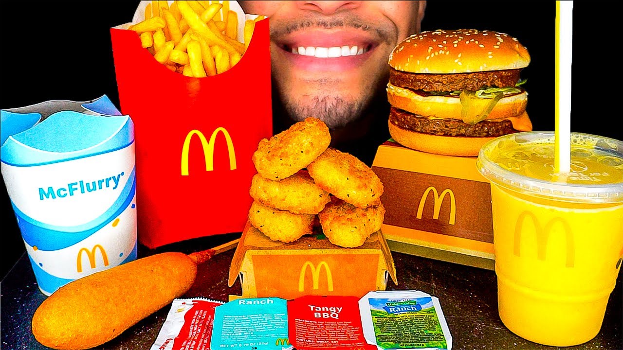 ASMR MCDONALDS CHICKEN NUGGETS CORN DOG OREO MCFLURRY BIG MAC FRIES ...