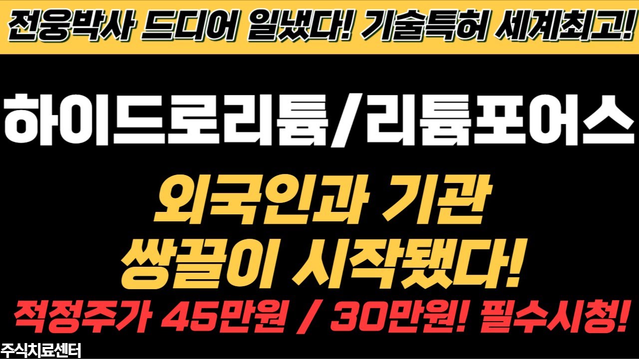 하이드로리튬리튬포어스 전웅박사 드디어 일냈다 기술특허 세계최고 외국인과 기관 쌍끌이 시작됐다 하이드로 45만원 리튬