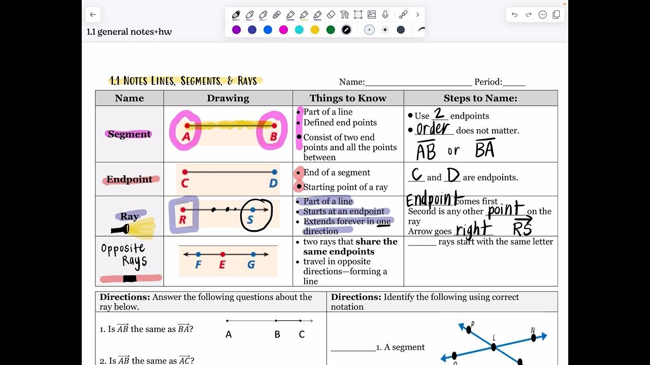 1.1 Notes Lines, Segments, and Rays - YouTube