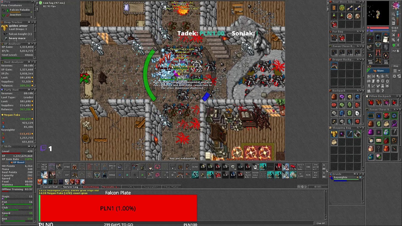 TIBIA: [EK + ED] 350+ * Duo Hunt Falcon Castle (4.5-5kk/h at 150% ...
