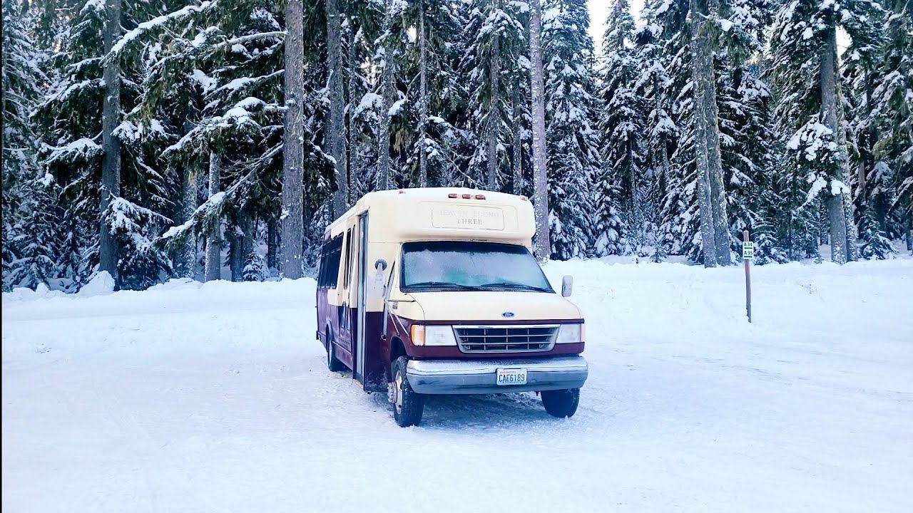 Solo Overnight at a Ski Resort in a Converted Shuttle Bus - YouTube