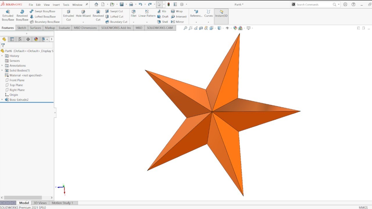 3D Star Solidworks Tutorial | Star in Solidworks : Exercise No. 33 ...