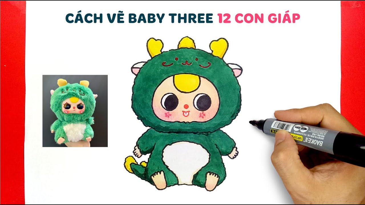 Vẽ baby three 12 con giáp chú rồng con | Cách vẽ baby three - YouTube