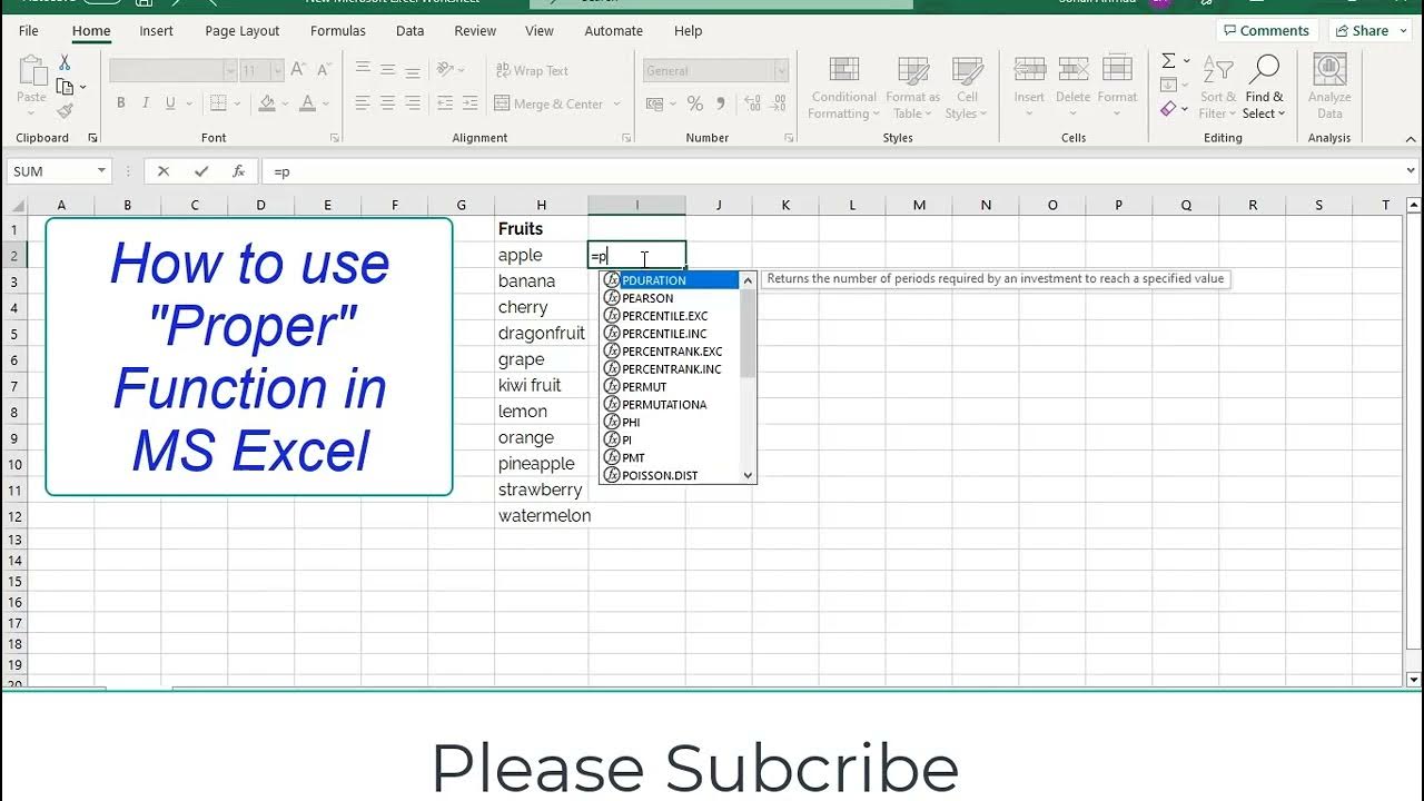 How to use "Proper" Function in MS Excel. #excel #exceltutorial #office365 - YouTube