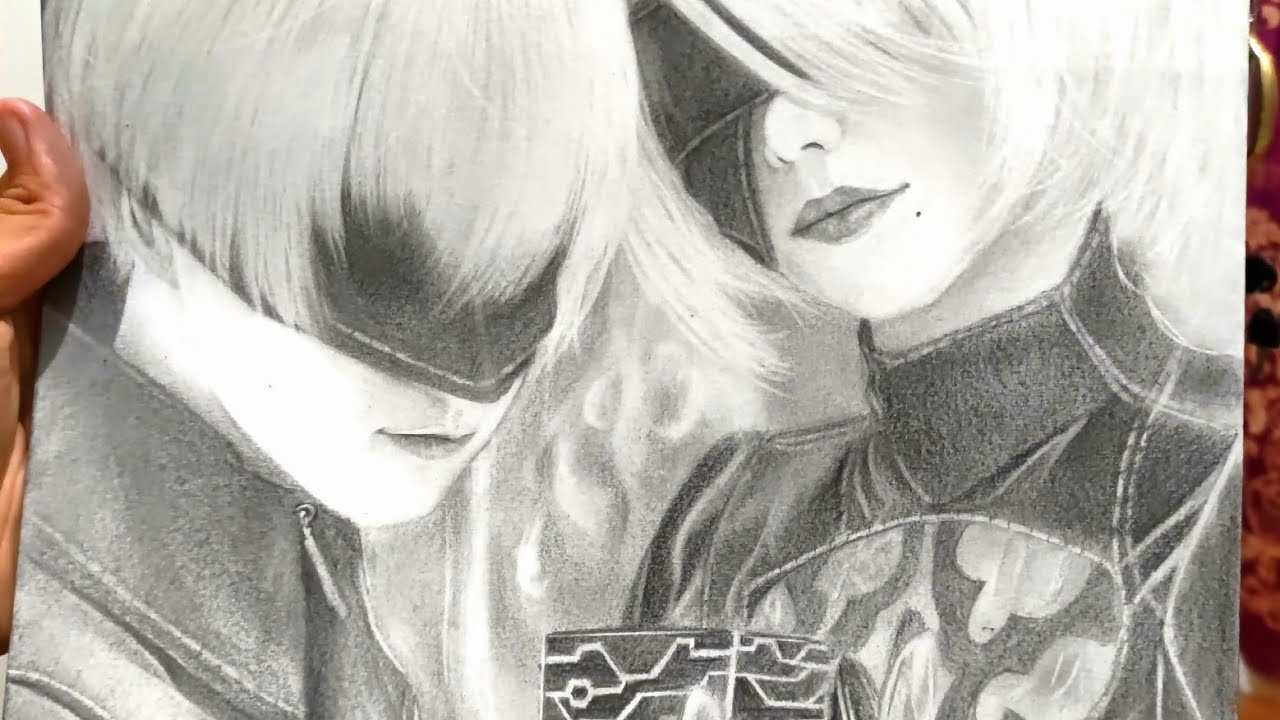 Speed Drawing Android 9S & 2B from game (Nier Automata) - YouTube