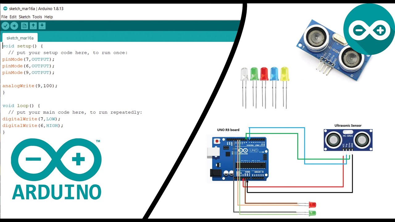 Code from Arduino for LED with Ultrasonic Sensor(part5) - YouTube