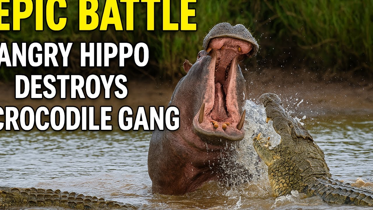 Epic Battle: Angry Hippo Destroys Crocodile Gang | Lihami 111| Animal ...