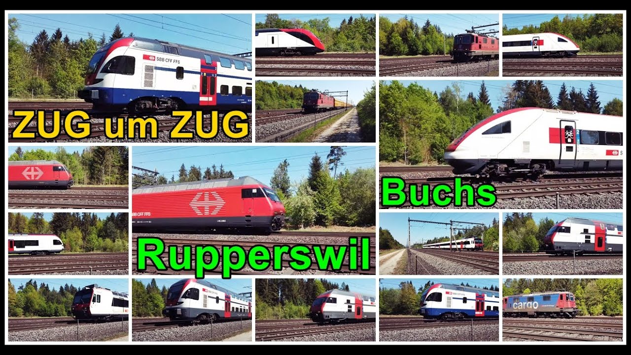 Many Swiss trains / Züge zwischen Rupperswil und Buchs, Aargau, Schweiz ...