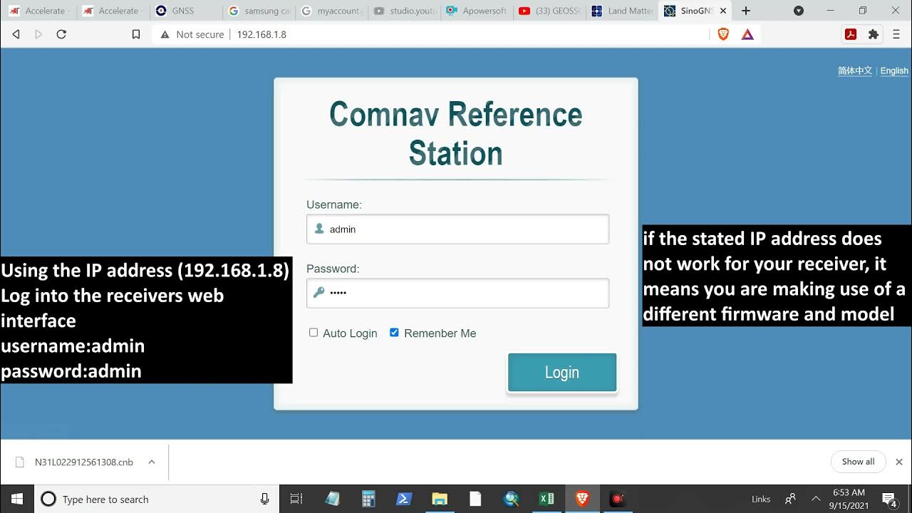 GNSS TUTORIAL HOW TO DOWNLOAD STATIC DATA USING WIFI ON COMNAV N3 RECEIVER - YouTube