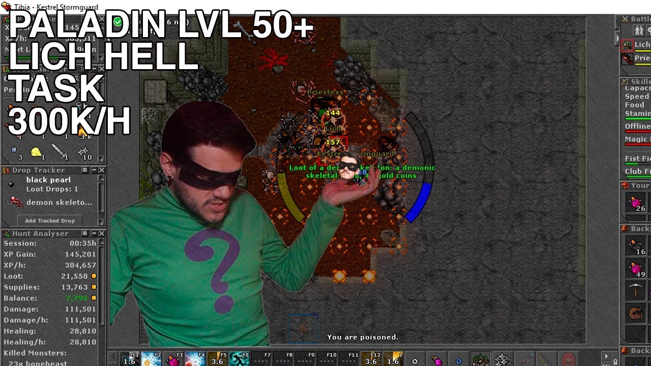 Tibia - Paladin lvl 60+ 300k/hr + TASK - LICH HELL - YouTube