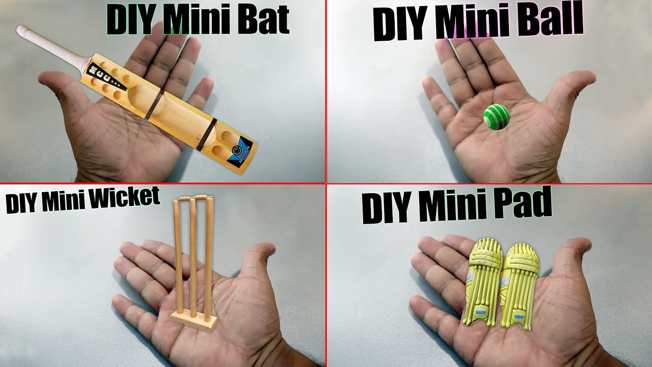 Homemade Mini Cricket Kits | how to make cricket bat, ball, wicket, pad ...