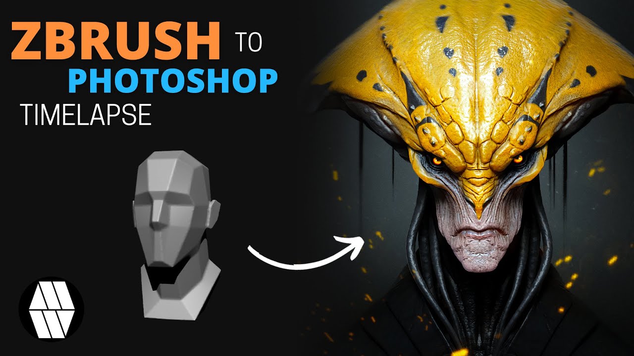 ZBrush to Photoshop Timelapse - 'Alien Bust' Concept - YouTube
