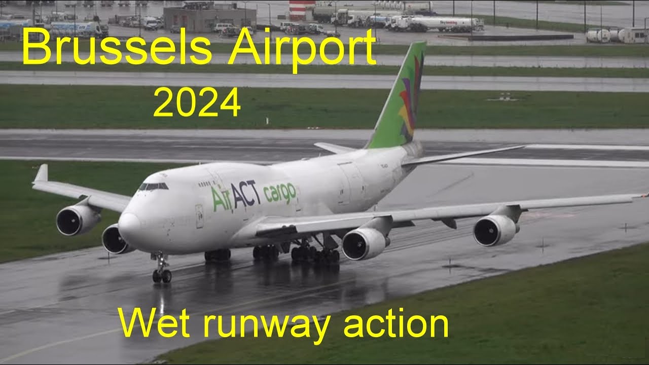 Brussels Airport action on wet runways in 2024 - YouTube