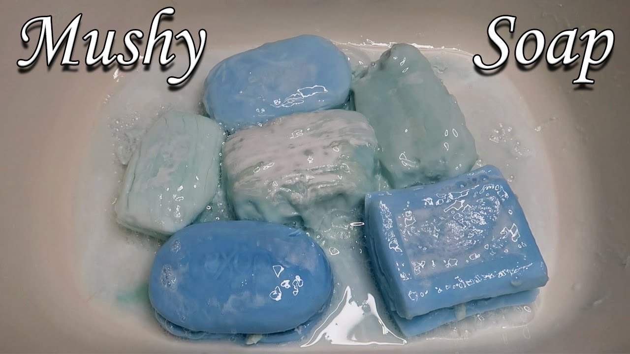 ASMR Blue Set of MUSHY SOAP and Sponge 💙 Soaked Soap 🤍 Sponge Squeezing ...