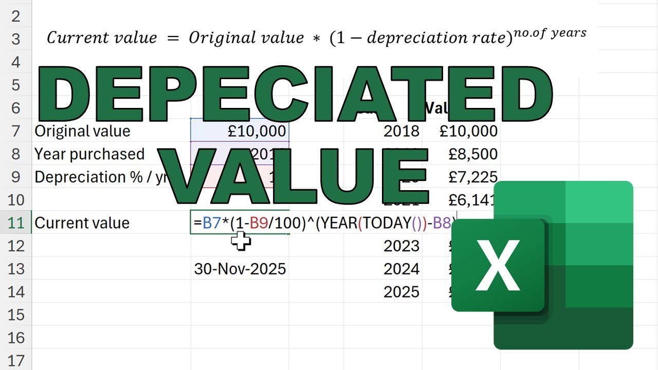 Calculate current value from depreciation rate and original value in ...