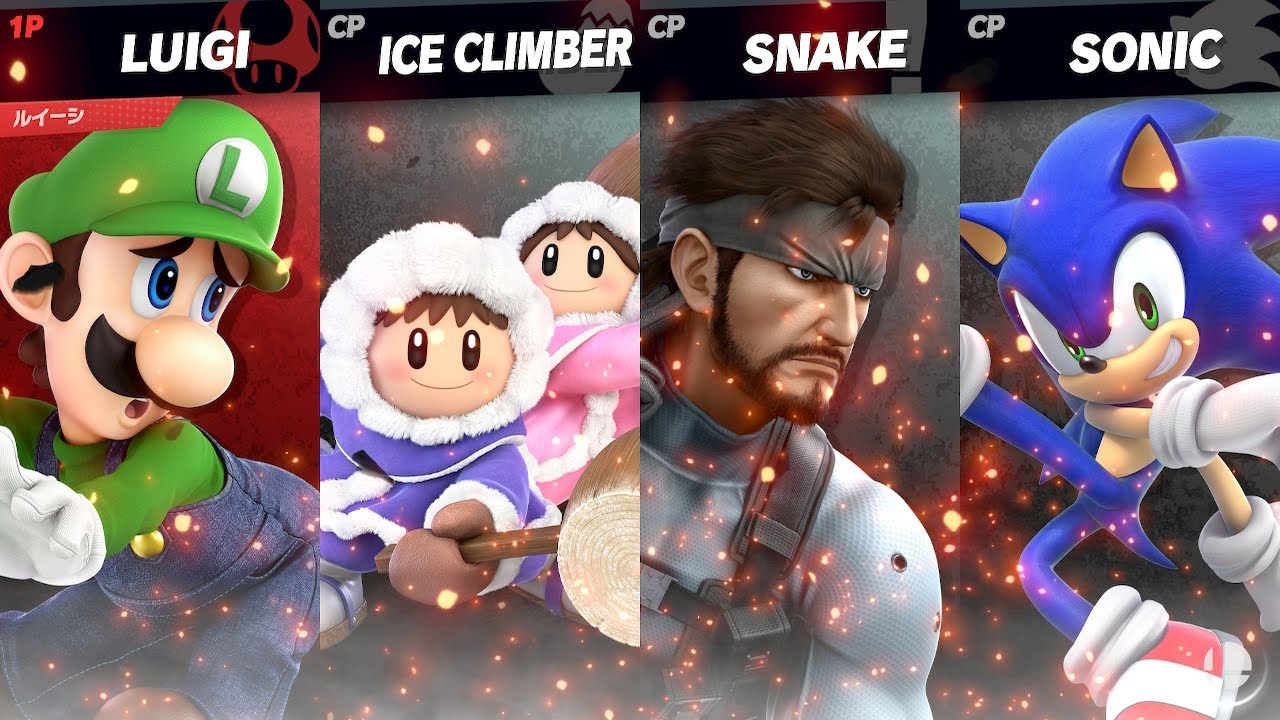 Super Smash Bros Ultimate Luigi vs Ice Climber vs Snake vs Sonic - YouTube