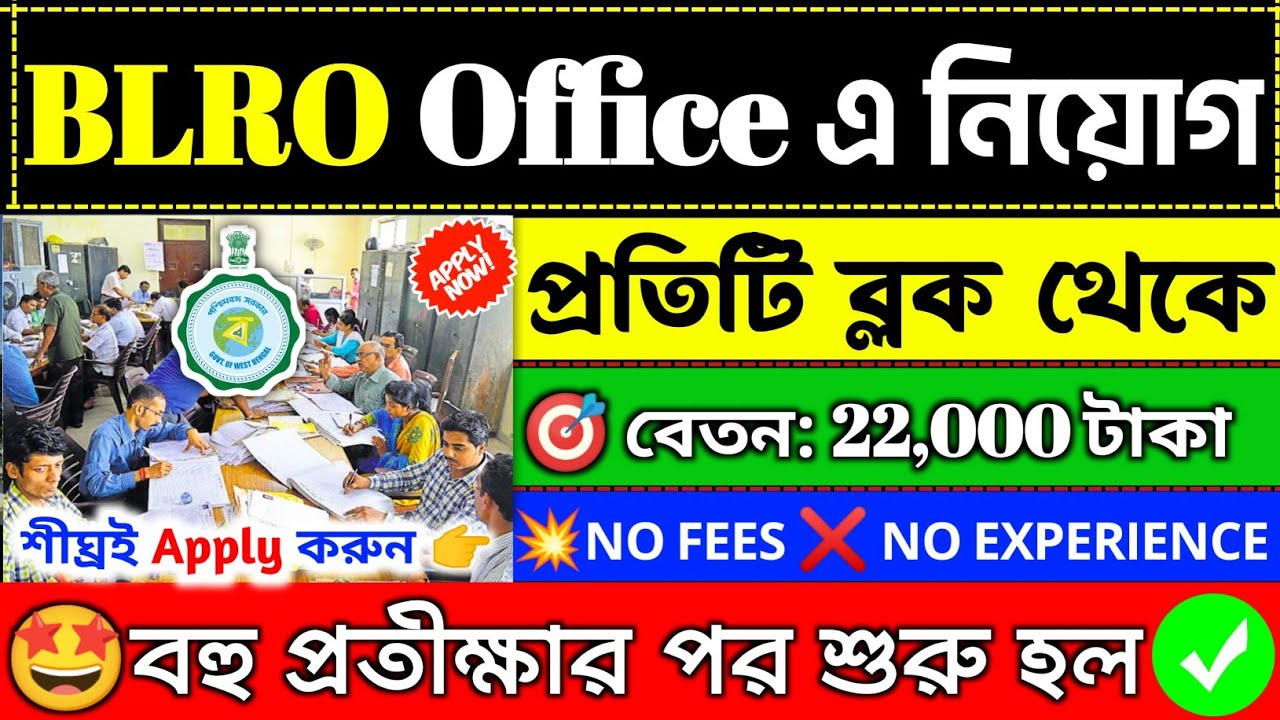 🤩আজ থেকে রাজ্যে BLRO অফিসে চাকরি ২০২৪📌| BLRO Office Recruitment 2024💥WB ...
