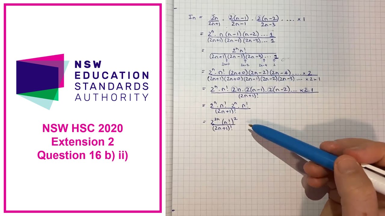 How to answer Q16 b) ii) of the 2020 HSC Mathematics Extension 2 exam ...