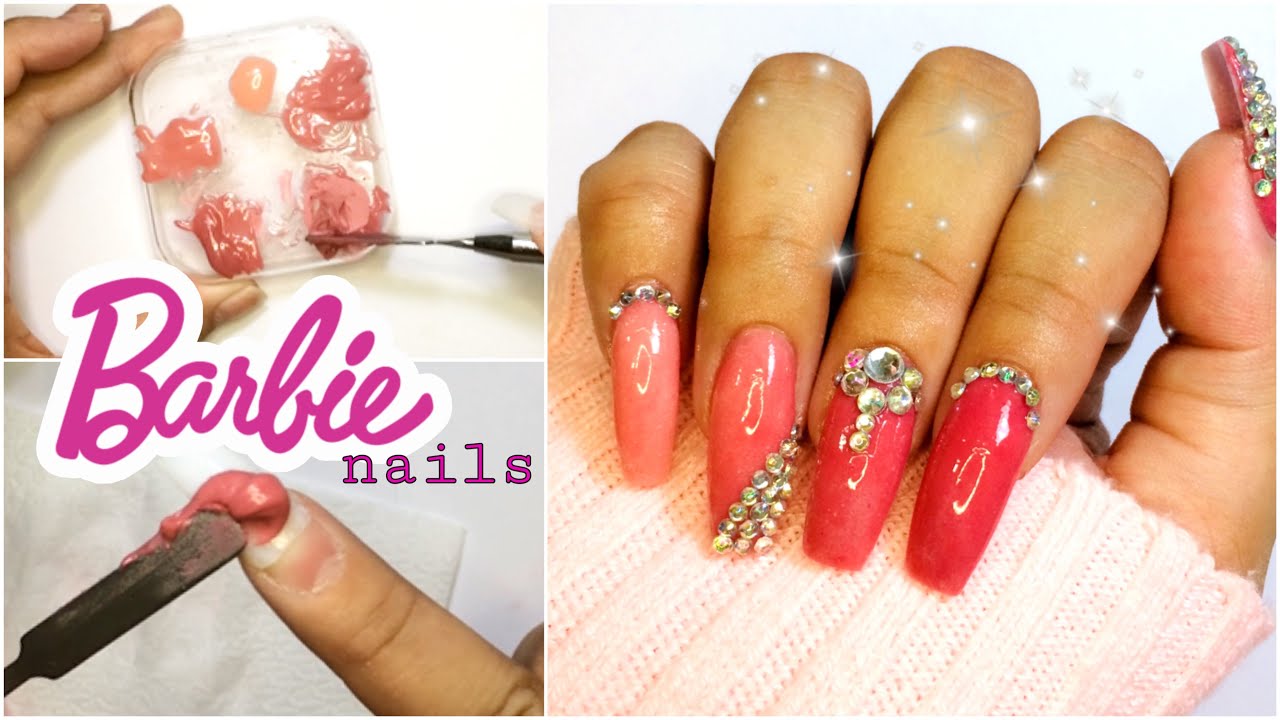 DIY GRADIENT BARBIE POLYGEL NAILS FOR BEGINNERS | Polygel + Dip Powder ...