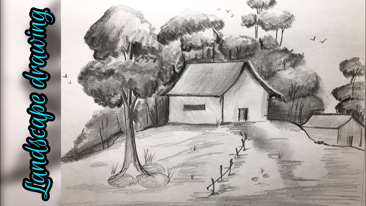 How to draw a scenery|Easy landscape drawing |Pencil shading - YouTube