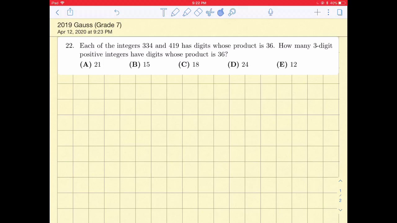 Question 22 from 2019 Gauss (Grade 7) - YouTube