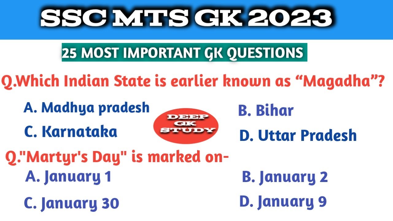 SSC MTS GK 2023 I GK QUESTIONS AND ANSWER I GK I GK 2023 I SSC MTS l ...