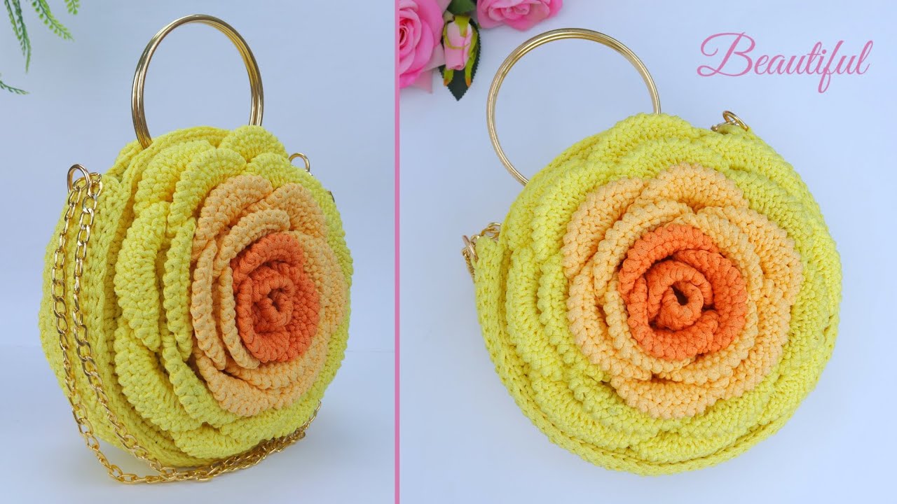 Cute floral crochet bag tutorial I've ever seen! Crochet Round Flower ...
