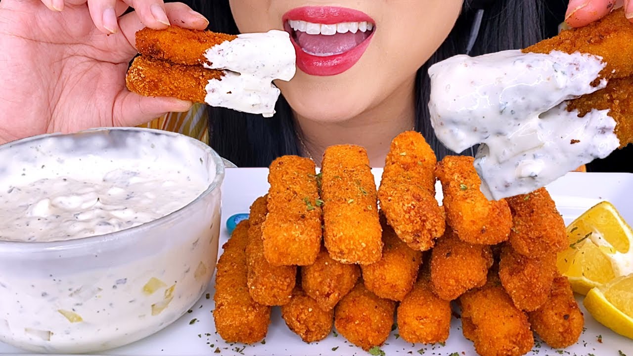 ASMR FRIED FISH STICKS with HOMEMADE TARTER SAUCE (Crunchy Eating ...