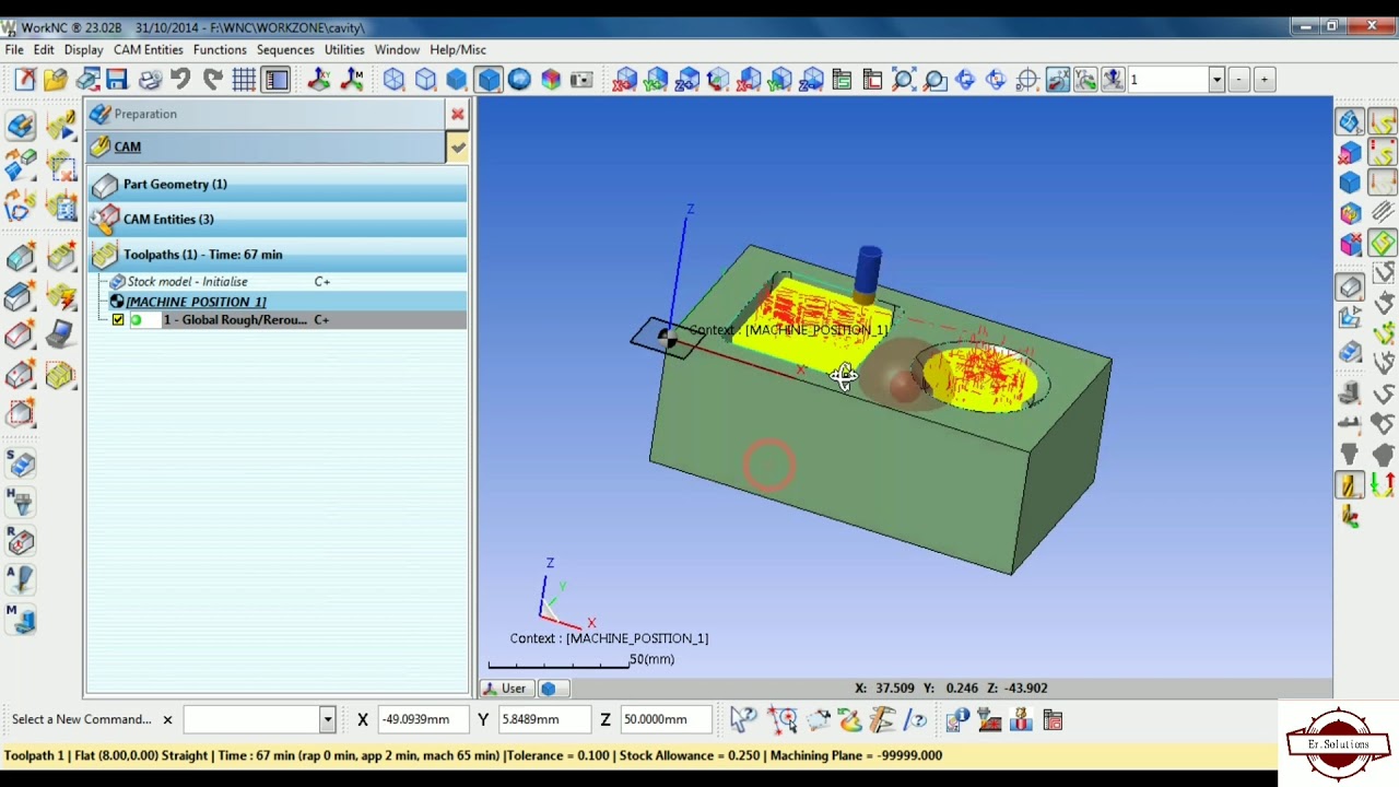 WorkNC Tutorial || Global rough/rerough || 3D Drive Curve Finishing || #1 - YouTube