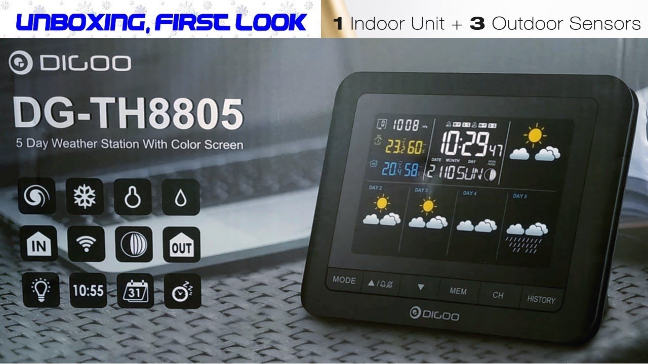 DIGOO DG-TH8805 Clock Alarm & Wireless Weather Station - Unboxing ...