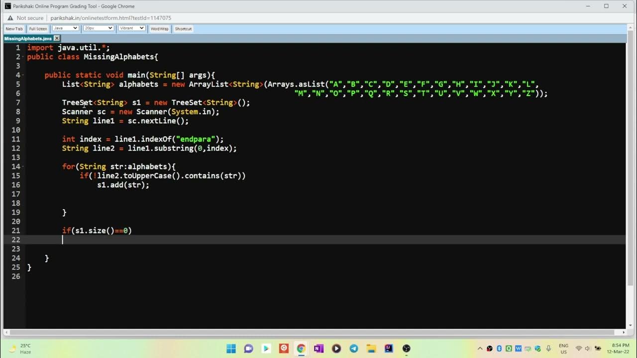 SEBI Coding Practice Test Program to find Missing Alphabets in the ...