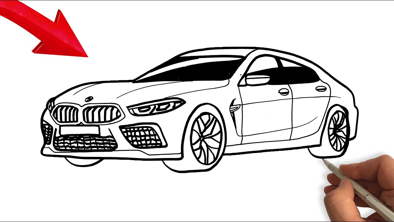 How to draw a BMW M8 Competition Gran Coupe - BMW M8 Drawing - Easy ...
