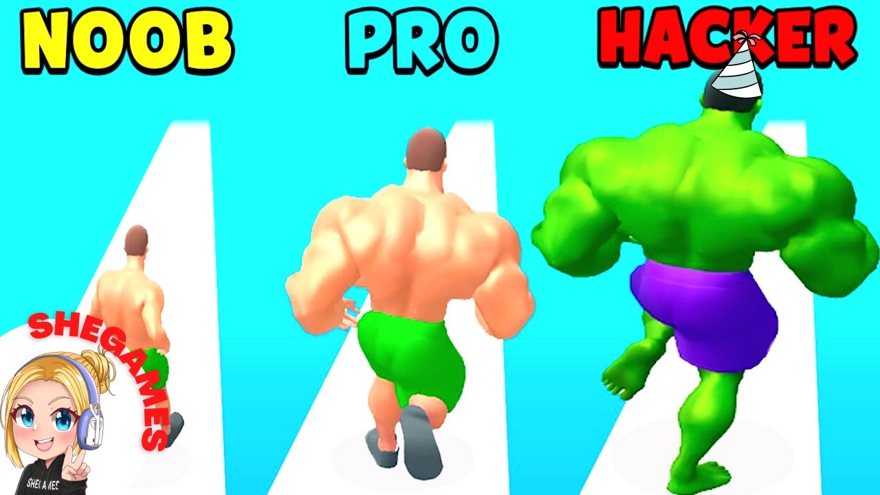 NOOB vs PRO vs HACKER HULK in a party hat (Muscle rush). - YouTube