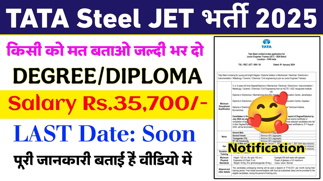Tata Steel JET Recruitment 2025 | Tata Steel JET Notification 2025 ...