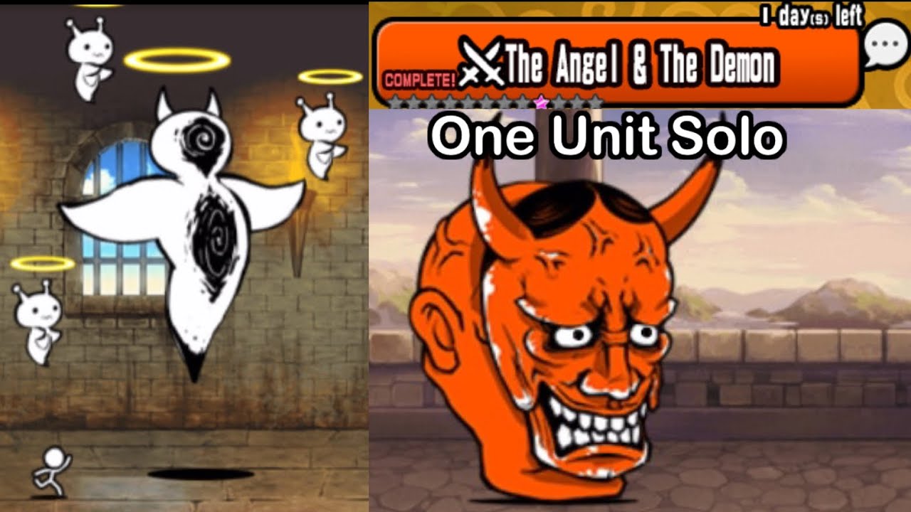 battle cats, the angel and the demon one unit solo - YouTube