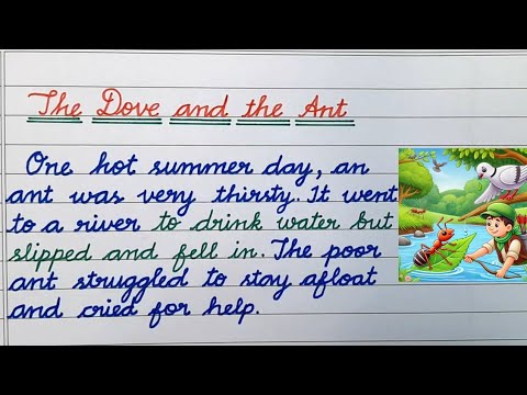 "Beautiful English Cursive Writing || Moral Story: The Dove and the Ant ...