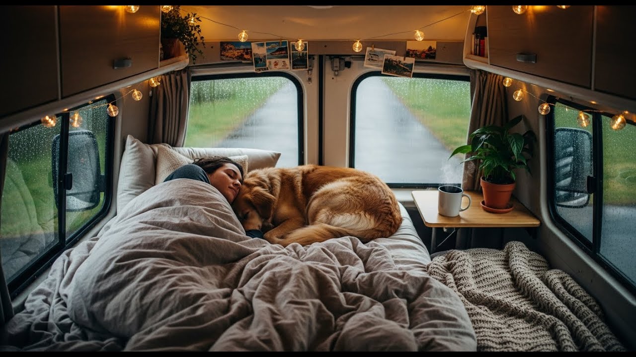 Soothing Vanlife Rain Sounds — Cozy Camper Morning with Dog | Sleep ...