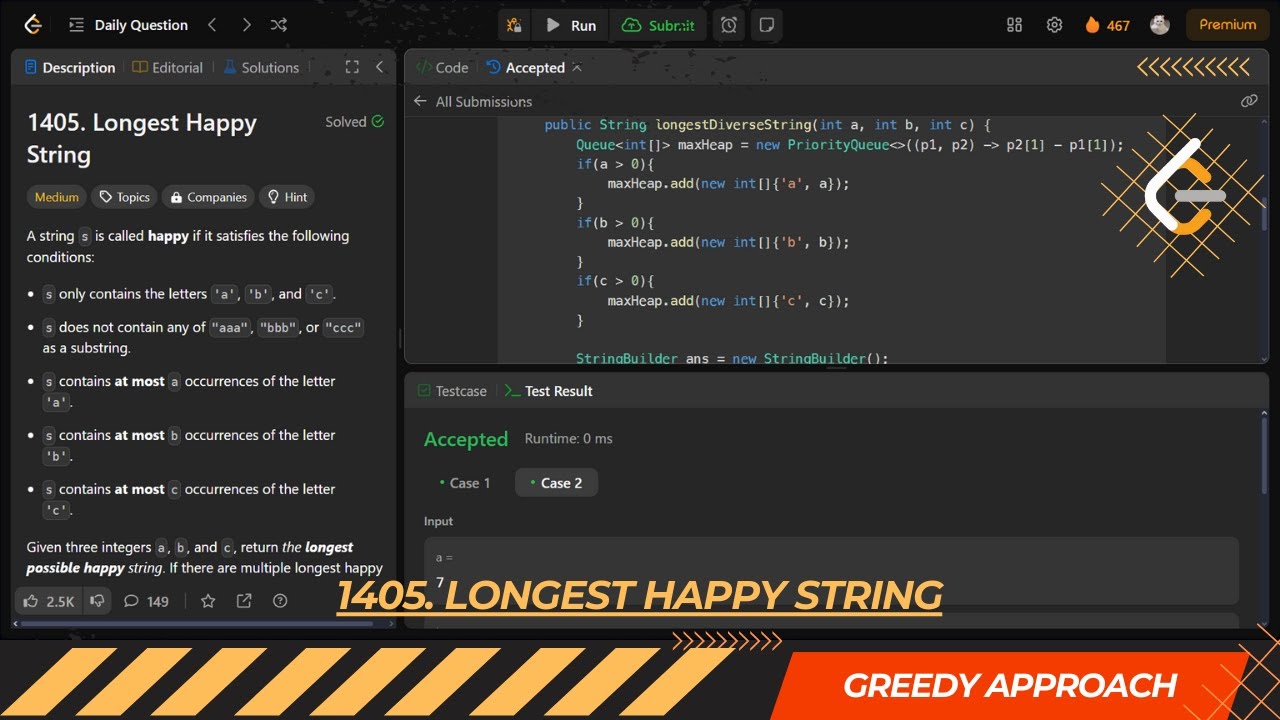 Leetcode Daily Question 1405 Longest Happy String Is Kabir Coding 9803