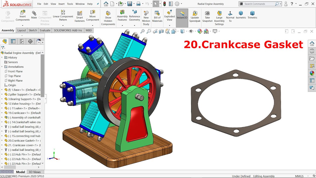 Six Cylinder Radial Engine in Solidworks 20.Crankcase Gasket - YouTube