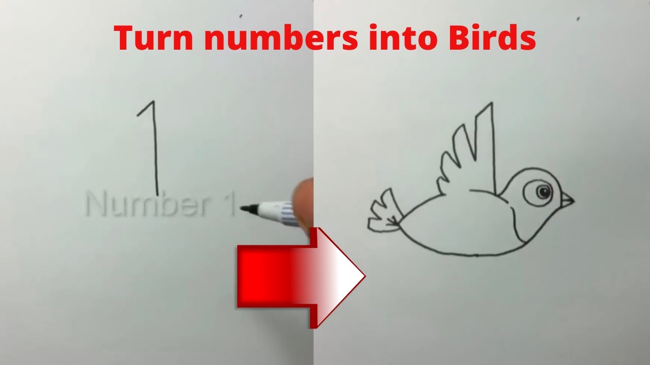 🔥 Drawing Picture , How to turn Number 1 into the cartoon birds Learn ...