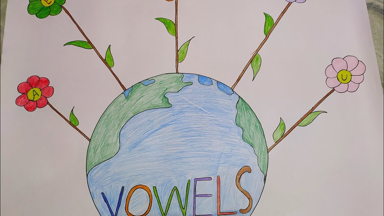 How To Make English Vowels Project On Chart Paper // Vowels For Kids ...