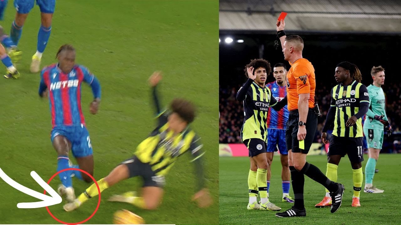 Rico Lewis Red Card vs Crystal Palace vs Man City For a Clumsy Tackle ...