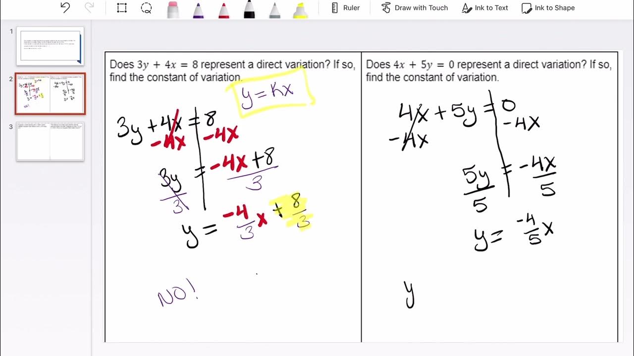 Unit 6 Linear Functions Lesson 2 Direct Variation - YouTube