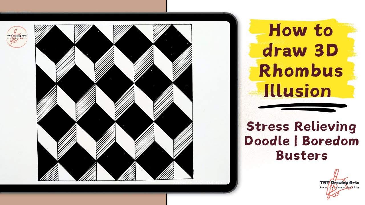 How to draw 3D Rhombus Illusion | Stress Relieving Doodle | Boredom ...