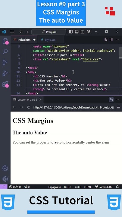 CSS Tutorial - Lesson #9 part 3: CSS Margins - The auto Value #css #csstutorial #js #php - YouTube