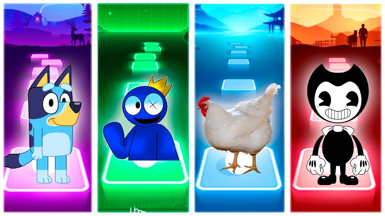 Bluey VS Rainbow Friend VS Chicken VS Bendy | Tiles Hop EDM Rush - YouTube
