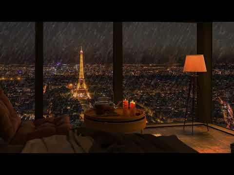 Fall Asleep Instantly with Calming Rain Sounds🎧Cozy Paris Bedroom With View Of The Eiffel Tower