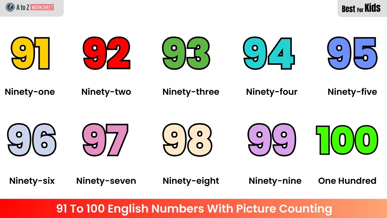 Learn Numbers 91 to 100 in English | Counting for Kids | Kindergarten ...