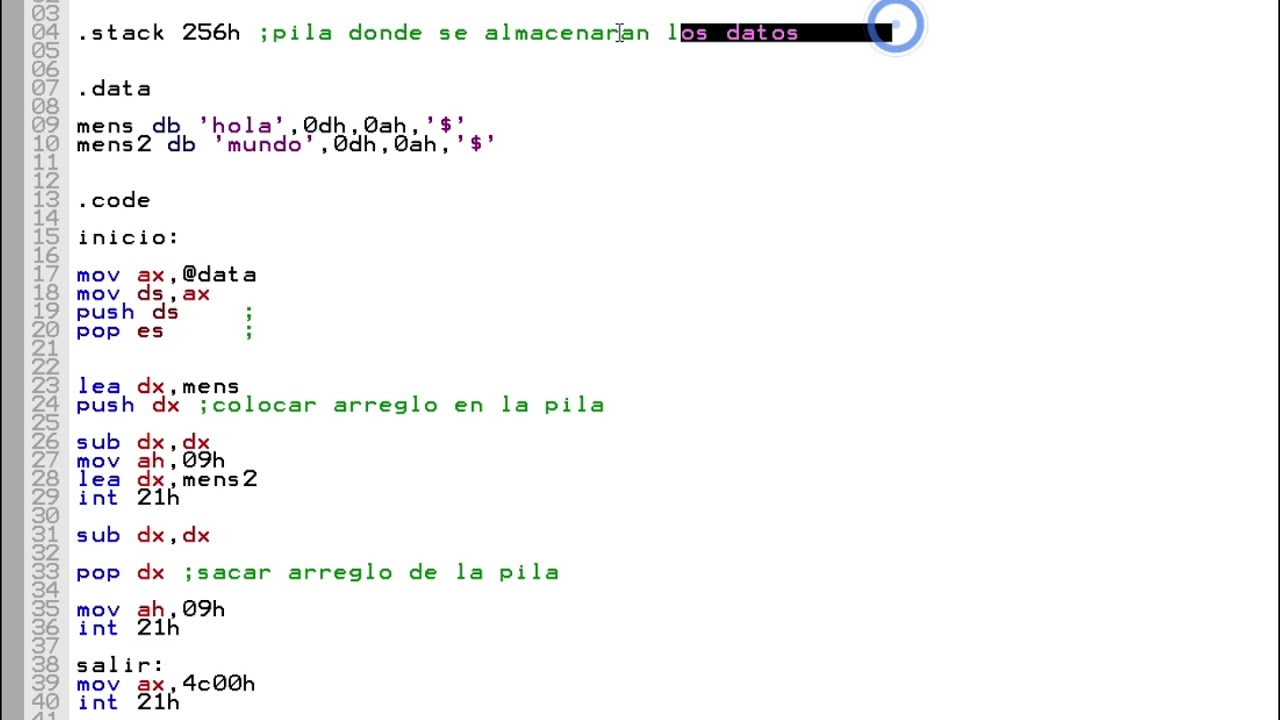USO DE PILA emu8086 - YouTube